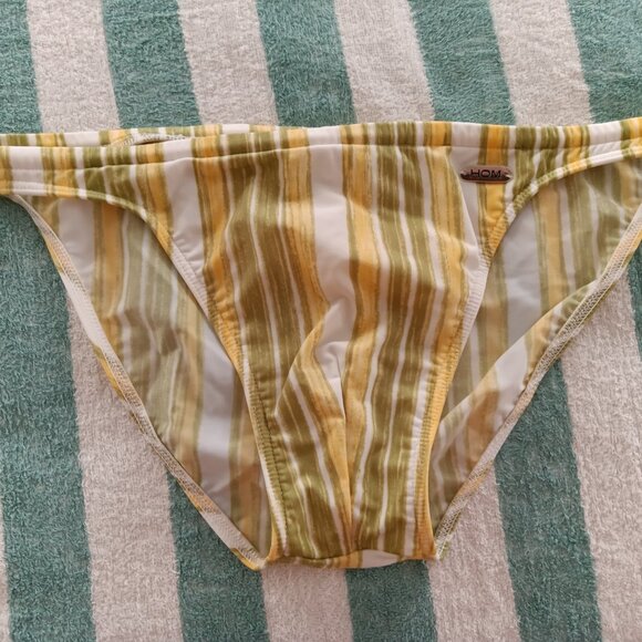 HOM | Swim | Rare Vintage Hom Swim Brief Size 34 M Green Yellow Stripes ...
